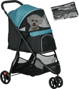 PawHut 2 v 1 kočárek pro psy a kočky s dešťovou pláštěnkou, skládací, pro psy a kočky do 10 kg, kočárek pro kočky s polstrováním, síťovinovými okny, d