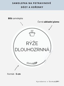 RÝŽE DLOUHOZRNNÁ – bílá samolepka na dózu, základní písmo, 5 cm | DomaLEP