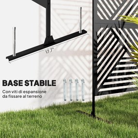 Dekorativní venkovní rozdělovací stěna Outsunny s diamantovými motivy a 2 nohama, vysoká ocelová zahradní stěna pro balkón a terasu, 122x45x198 cm, č…