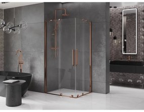 Mexen Velar Duo, sprchový kout s posuvnými dveřmi 100(dveře) x 90(dveře) cm, 8mm čiré sklo, růžové zlato profil, 871-100-090-02-60