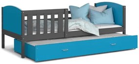 Dětská postel TAMI P2 90x200 cm s šedou konstrukcí v modré barvě s přistýlkou