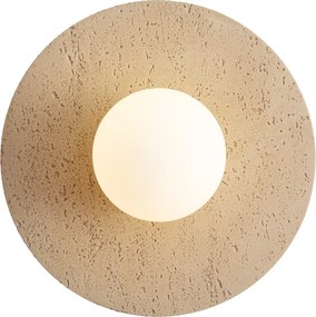 Nástěnná lampa Japandi z přírodního kamene kulatá s opálovým sklem - Josie