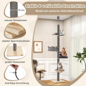 Costway Cat tree strop vysoký 236-271 cm od podlahy ke stropu kočičí nábytek