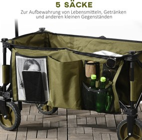 Bollerwagen, klappbar, 5 Seitentaschen, verstellbarer Griff, bis 120 kg belastbar, Stahl, 108 x 55 x 93 cm, Grün