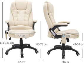Masážní kancelářské křeslo HOMCOM manažerské křeslo s 6bodovou vibrační masáží a funkcí vyhřívání, otočné z imitace kůže v béžové barvě