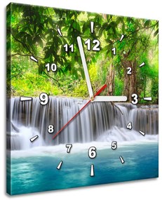 Gario Obraz s hodinami Čirý vodopád v džungli Rozměry: 30 x 30 cm