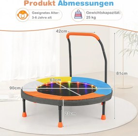 Costway Dětská trampolína Ø 90 cm s LED osvětlením a madlem
