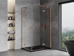 Mexen Mist-H Duo, 2-křídlý ​​výklopný sprchový kout 100 x 115 cm, čiré sklo, měděný matný profil, 8A5-100L-115P-65-00