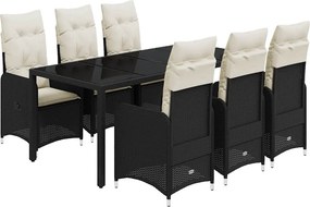 7dílný zahradní bistro set s poduškami černý polyratan 3276993