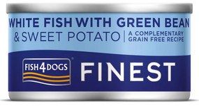 FISH4DOGS Konzerva pro psy Finest s bílou rybou, sladkými bramborami a zelenými fazolkami 85 g
