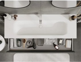 Mexen Rivel, koupelnová skříňka 140 cm s umyvadlem Vela, 1 zásuvka, drážkovaná, grafitová matná/bílá matná, 91A20-14023-1-BF66-W23M0