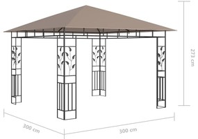 vidaXL Marketos Altán s moskytiérou a světelnými LED řetězy 3x3x2,73 m taupe