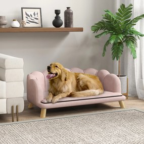PawHut Psí Pohovka, Pratelný Potah, Psí Sofa s Opěrkou a Dřevěnými Nohami, Kočičí Pohovka, pro středně velké psy do 25 kg, Růžová