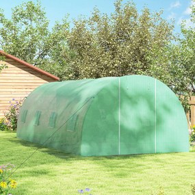 Fóliový skleník, průchozí, 8 oken se sítí proti hmyzu, robustní fólie, ocelový rám, 6 x 3 x 2 m, zelený