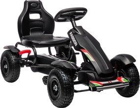 HOMCOM GoKart, šlapací auto, šlapací auto s ruční brzdou, dětské vozidlo s nastavitelným sedadlem, šlapací, kettcar pro 5-12 let, černá | Aosom