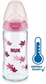 NUK Skleněná kojenecká láhev FC s kontrolou teploty 240 ml Růžová