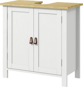 Kleankin Koupelnová Skříňka Pod Dřez s Podstavcem a 2 Dvířky, 2 Úchyty a Nastavitelnou Policí bez Dřezu 60x30x60 cm Bílá