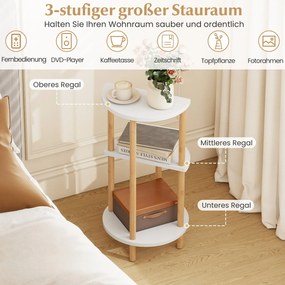 Costway Sada 2 odkládacích stolků 3 Stockig kulatý z bambusu noční stolek, bílá