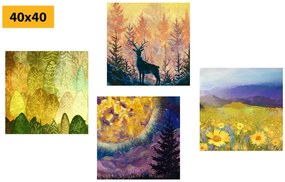 Set obrazů příběh jelena v imitaci olejomalby Varianta: 4x 60x60