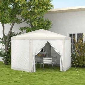 Outsunny Pavilon 4x3m Hexagonální Voděodolný Stabilní Zimní Pavilon s Moskytiérou a 6 Bočními Panely pro Zahradní Akce, Krémová