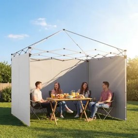 Outsunny 3 boční stěny pro pavilony 3x3 m 300x200 cm, náhradní boční stěny z oxfordské tkaniny se zipem, bílé