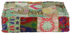 Sedací puf patchwork čtverec ručně vyrobený 50x50x12 cm zelený 246576