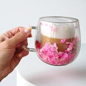 Flamenco Mystique Termální sklo s květinami gypsophila hortenzie růže 350 ml 1 ks dekorace do bytu 182 SZK