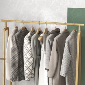 HOMCOM Bambusový věšák na oblečení, dřevěný stojan na kabáty s policí na boty, rozměry 110D x 42Š x 152V cm