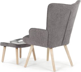 Relaxační křeslo ušák LISA + taburet — masiv, látka, černobílý patchwork