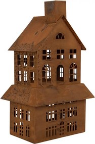 Rezavý svícen ve tvaru domku Rustic Charm - 16*10*31 cm