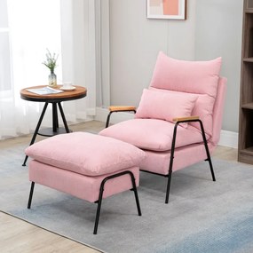 HOMCOM Polohovatelné relaxační křeslo s podnožkou, včetně polštářů, růžové, 68 x 91,5 x 88 cm 839-505V00PK