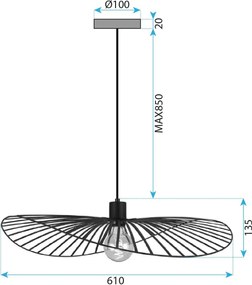 Toolight Toolight, závěsné svítidlo 61cm, 1xE27, APP1841-1CP, černá matná, OSW-07062