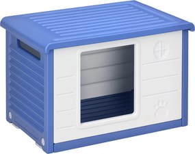 PawHut Venkovní Psí Bouda Plastový Úkryt pro Štěňata s Vodotěsnými Větracími Otvory, Rozměry 60D x 42Š x 40V cm Modrá a Bílá