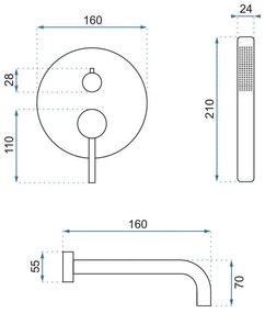 Rea Lungo, podomítková vanová baterie s ruční sprchovou sadou + BOX, měděná matná, REA-B4568