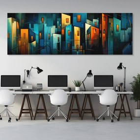 Obraz na plátně - Barevné noční městečko, abstrakce FeelHappy.cz Velikost obrazu: 120 x 40 cm