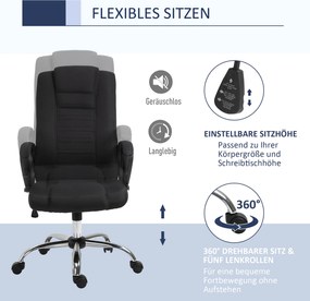 Výškově nastavitelná kancelářská židle Vinsetto, ergonomická kancelářská židle, počítačová židle s houpací funkcí, černá, 62 x 62 x 110-119 cm | Aosom
