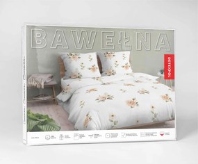 Detexpol Bavlněné povlečení 220x200 Bílá s béžovými růžemi - elegantní vintage vzor, 100% bavlna - 5342 A - Soft Meadow