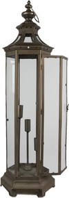 Bronzová antik stolní lampa ve tvaru lucerny - 29*25*79 cm / 3*E14