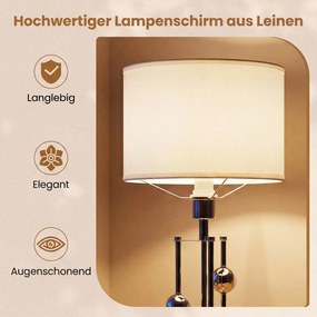 Costway Stolní lampa Noční stolní lampa s E27-Látkové stínidlo a ozdobné koule