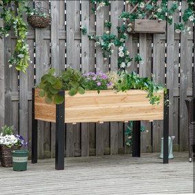 Vyvýšený záhonový truhlík Outsunny z masivního dřeva a oceli 120x60x74cm v přírodní a černé barvě pro zahradu a balkon | Aosom.de