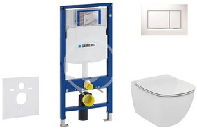 Geberit - Set předstěnové instalace, klozetu a sedátka Ideal Standard Tesi, tlačítka Sigma30, Rimless, SoftClose, bílá/chrom