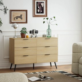 HOMCOM Komoda se 6 zásuvkami Moderní design s protišmykovým zajištěním 110Š x 40H x 75V cm Dřevěný vzhled