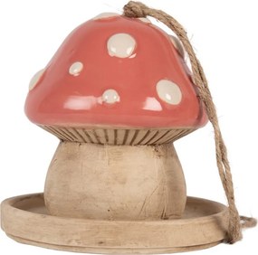Dekorace závěsné keramické ptačí krmítko – Pohádková muchomůrka - Ø 13*13 cm