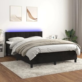 Box spring postel s matrací a LED černá 140x200 cm samet,  3134407