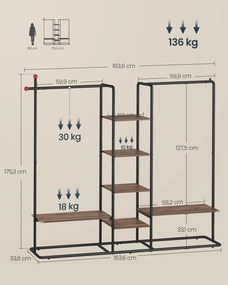 Otevřená šatní skříň Horna 153,6 cm černá/hnědá