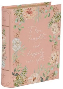 Růžový úložný box s květy ve tvaru knihy Book Van - 17*14*5 cm