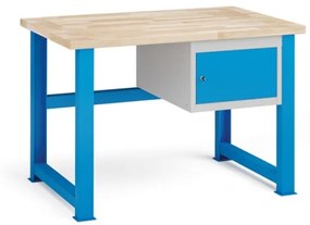 Dílenský stůl KOVONA, závěsná skříňka na nářadí, buková spárovka, pevné nohy, 1200 mm