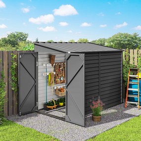 Outsunny Kovový nářaďový domek 3,5 m², 143x270x202 cm, nářaďový přístřešek se sedlovou střechou, zamykatelné dvojité dveře, základna, větrací otvory