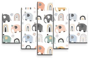 Sablio Obraz - 5-dílný Animovaní sloni - 125x90 cm