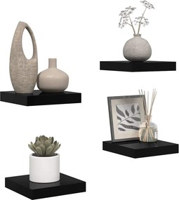 Plovoucí nástěnné police 4 ks lesklé černé 23x23,5x3,8 cm MDF 323762